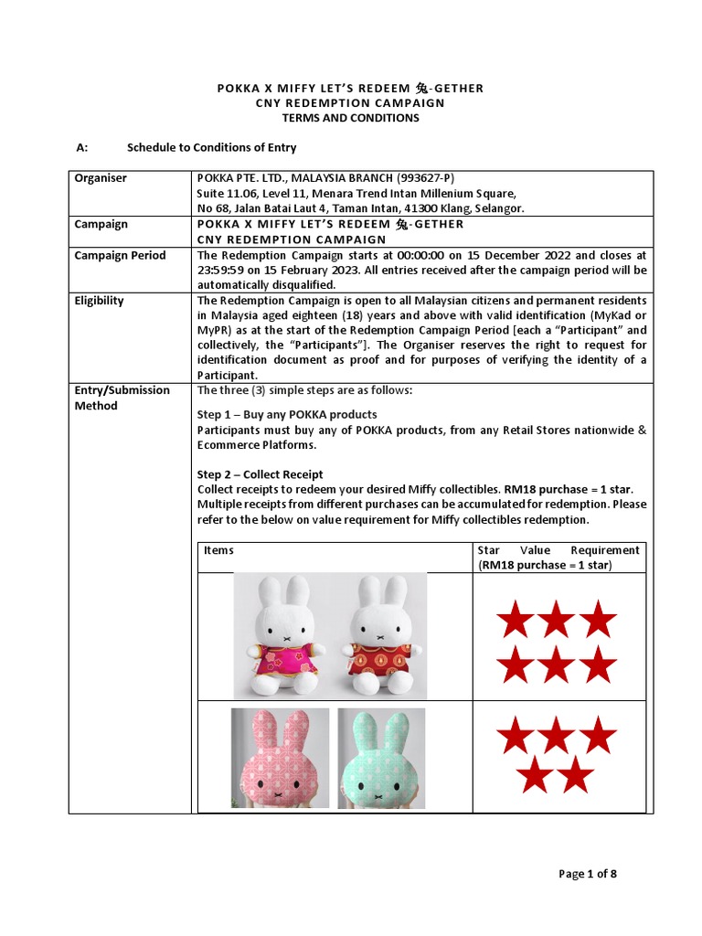 POKKA CNY Redemption Campaign TC (EN) 221122 | PDF | Indemnity | Justice