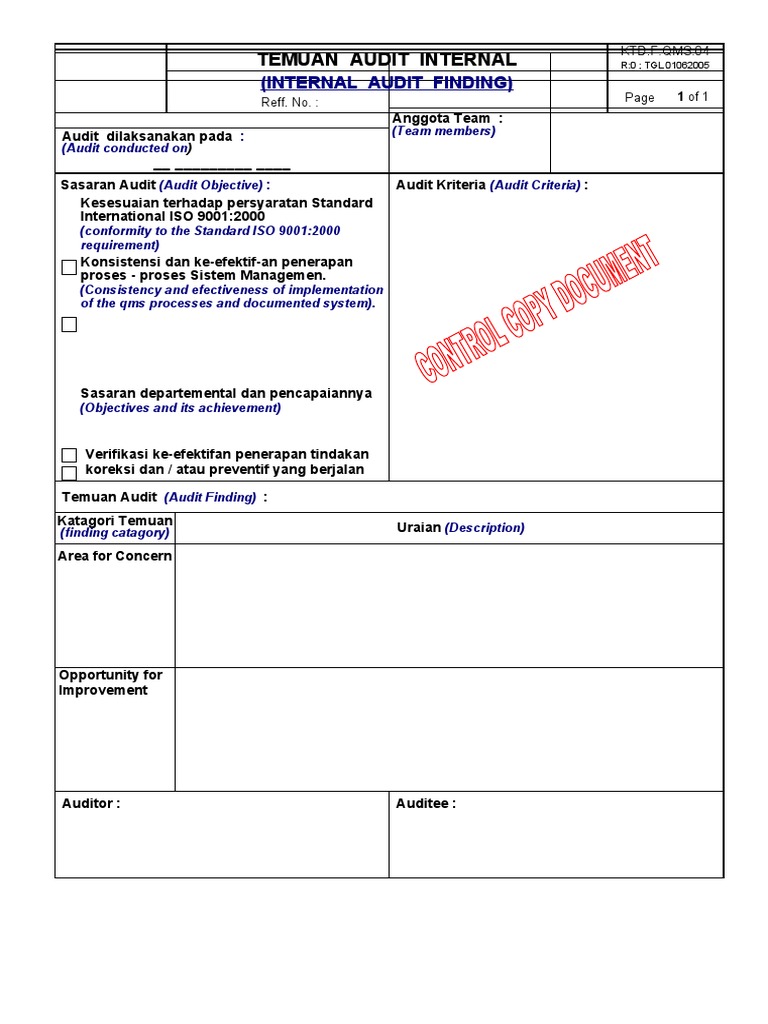 Form Temuan Audit Internal | PDF