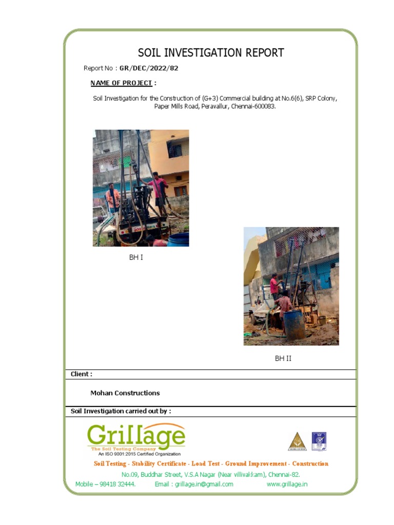 GR82-22 Kolathur Soil Investigation Report | PDF | Deep Foundation ...