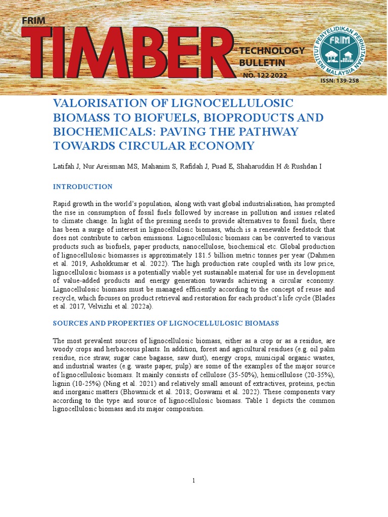 Valorisation of Lignocellulosic Biomass To Biofuels, Bioproducts and Biochemicals Paving The ...