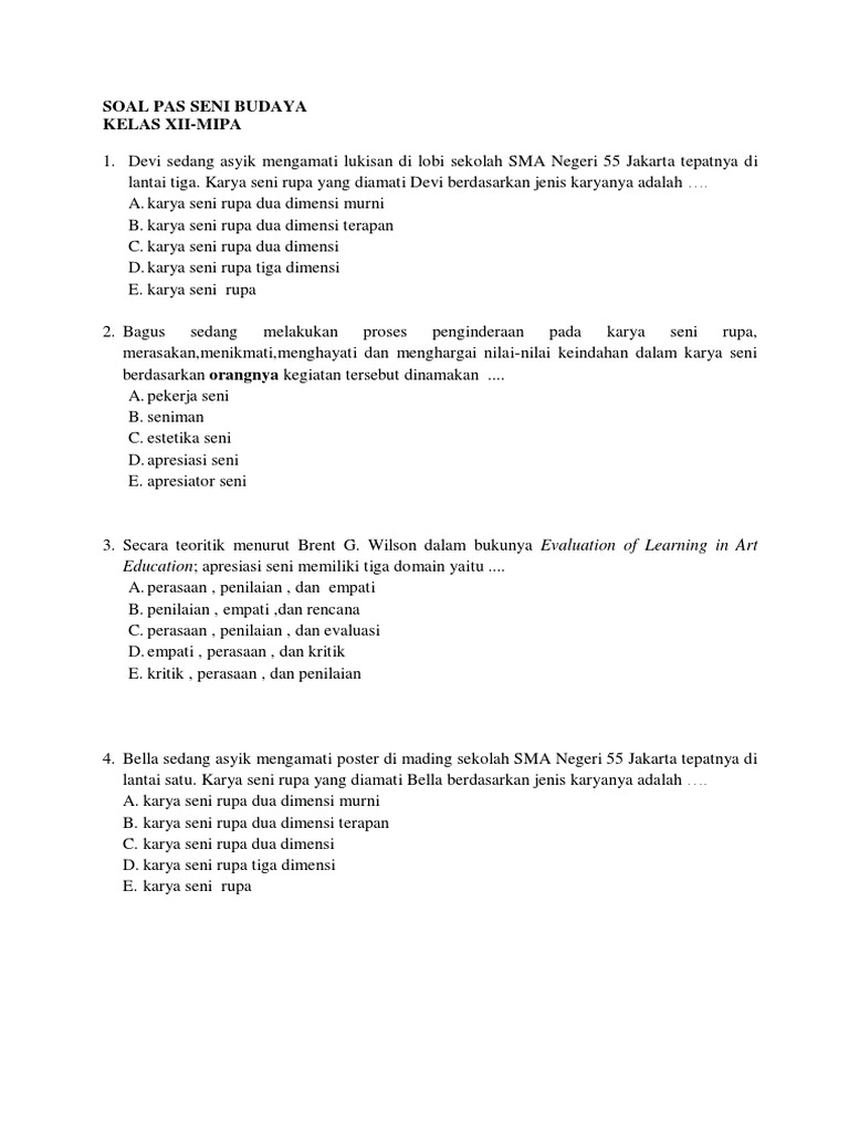 Soal Pas Seni Budaya Kelas Xiimipa New | PDF | Seni Soal Pas Seni Budaya Kelas Xiimipa New | PDF | Seni