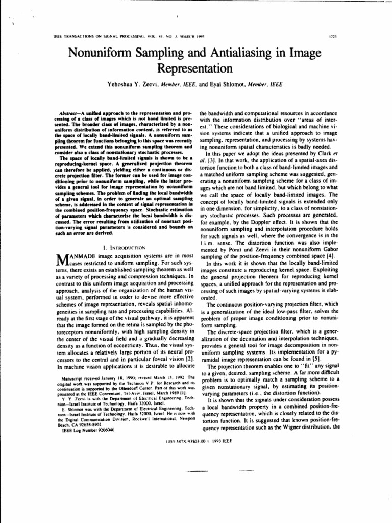 Nonuniform Sampling and Antialiasing in Image Representation, Y. Zeevi ...