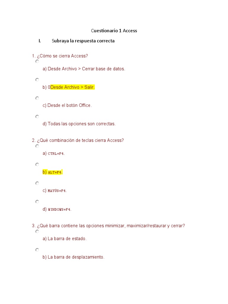 Cuestionario 1 Access | PDF
