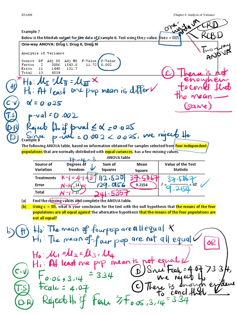 Chapter 4 - Anova (EC2206 B2) 22dec22 (Thursday) - 7-12 | PDF | Analysis Of Variance | P Value