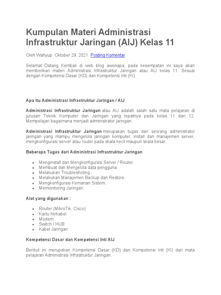 Administrasi Infrastruktur Jaringan Kelas 11 Dan 12 | PDF | Komputer
