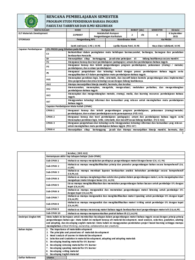 Contoh Rps Unisnu Jepara 2021 | PDF