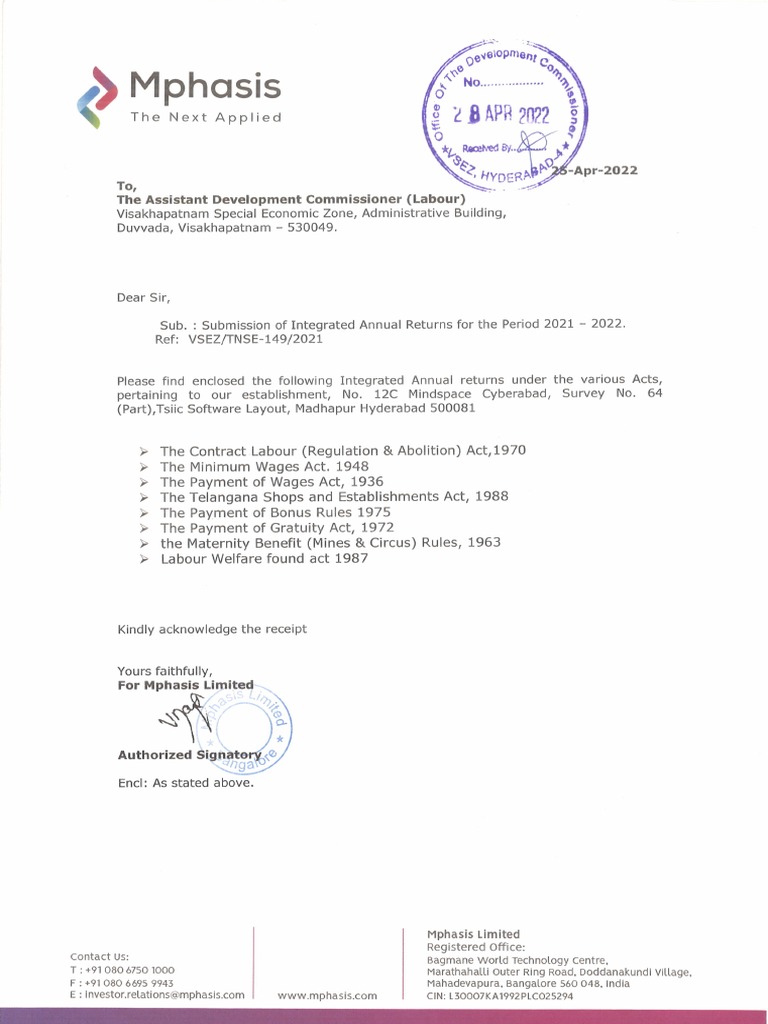 Sez Returns Mphasis 12C Mindspace | PDF