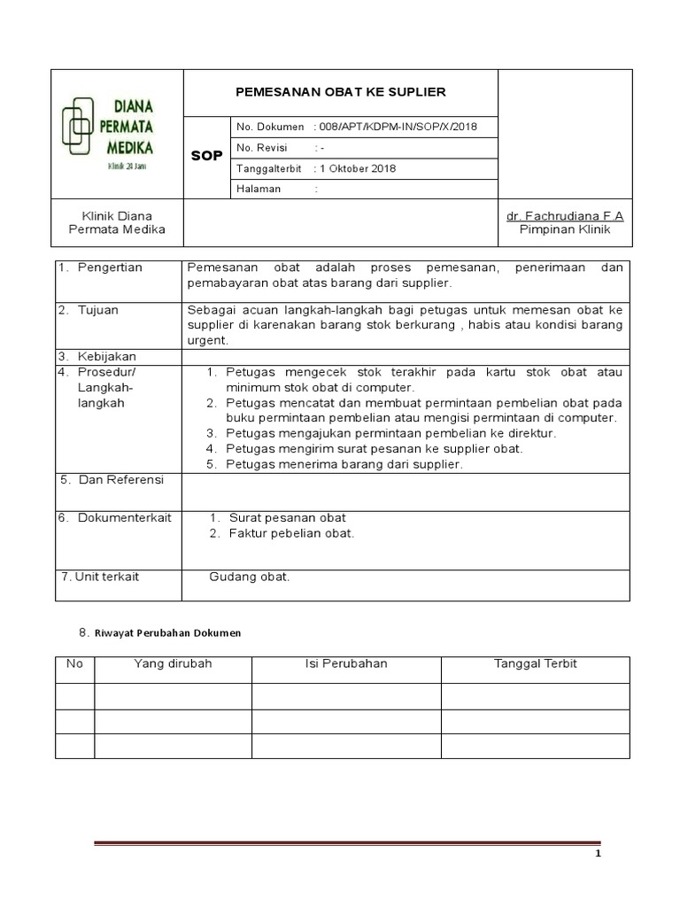 Sop Pemesanan Obat Pdf