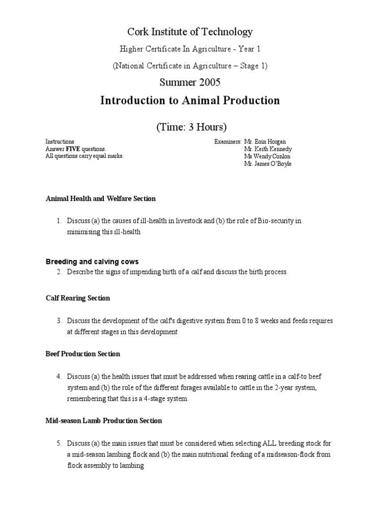 Introduction to Animal Production Exam | PDF | Cattle | Livestock