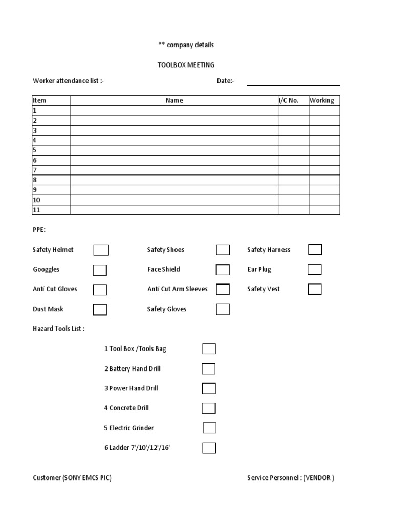 Toolbox Checklist | PDF