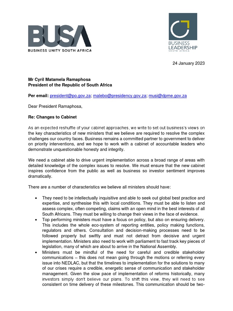 BUSA & BLSA Letter To President On Cabinet Reshuffle | PDF | Mining ...