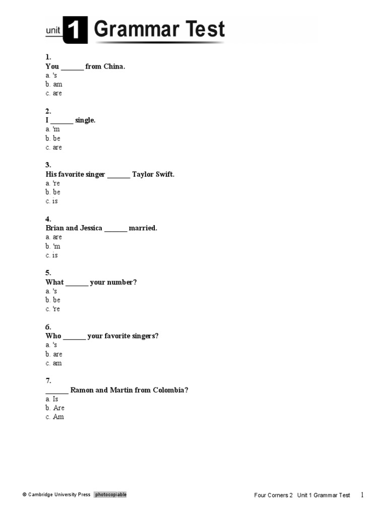 Four Corners Second Edition - Level 2 - U1Grammar | PDF