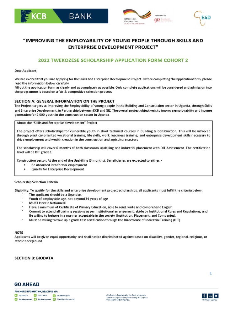 Kcb-Giz E4d Twekozese Application Form | PDF | Apprenticeship