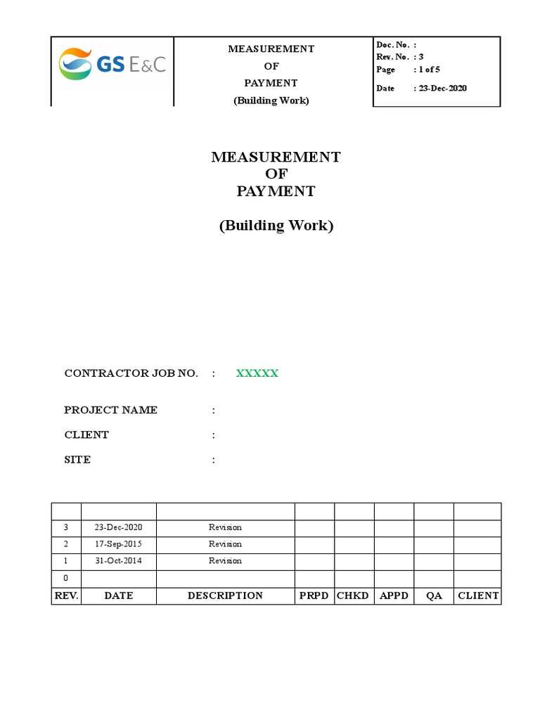 Measurement of Payment (Building Work) | PDF