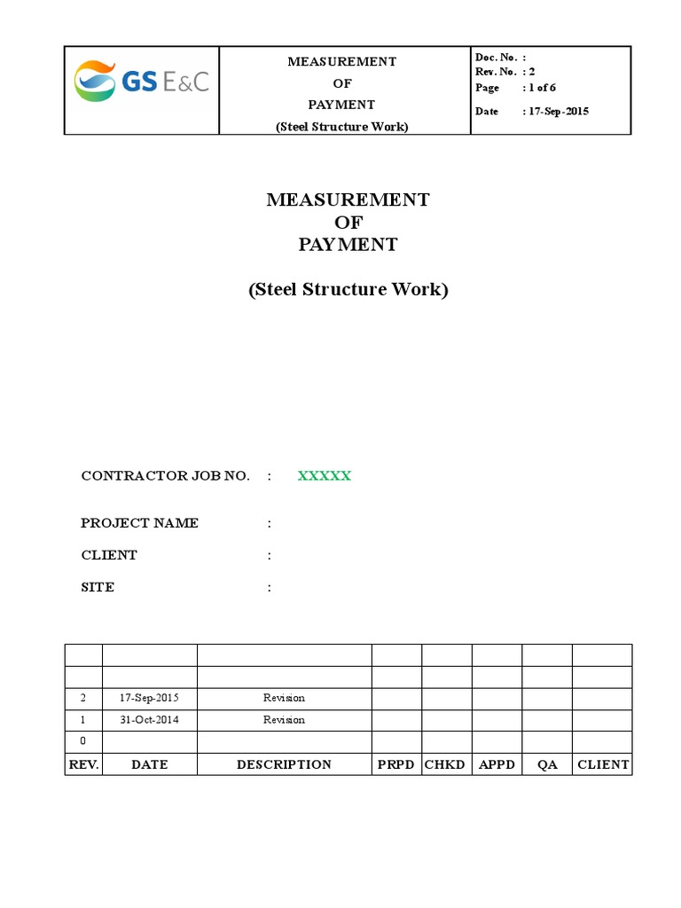 Measurement of Payment (Steel Structure) | PDF | Measurement | Metal ...