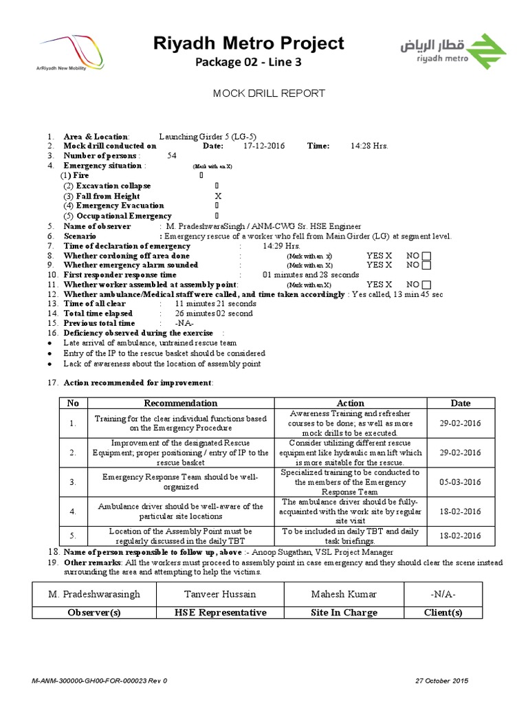 LG - Mock Drill - VSL | PDF | Ambulance | Emergency