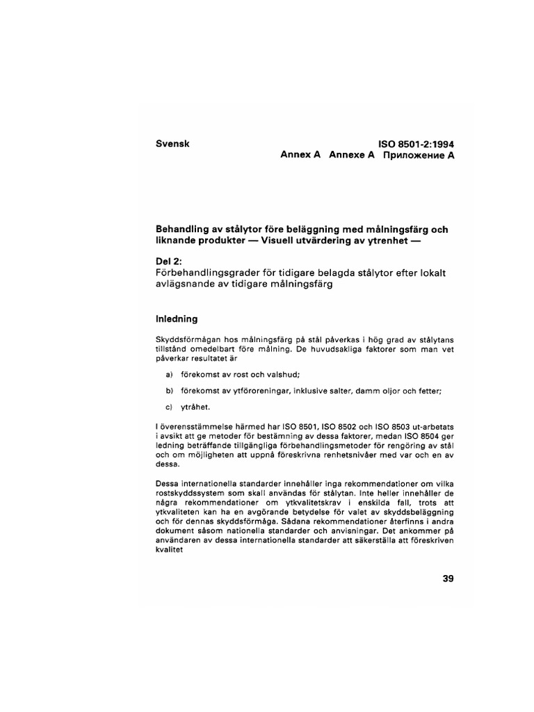 NF EN ISO 8501-2 Part 3 - PREPARATION DES SUBJECTILES D'ACIER AVANT.. | PDF