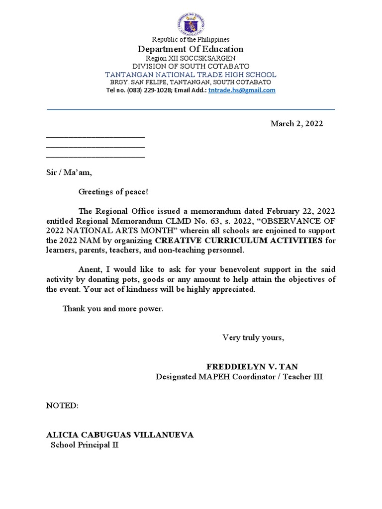 Solicitation Letter Arts Month | PDF