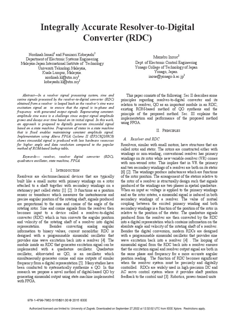 Integrally Accurate Resolver Digital Converter State Machine | PDF | Phase (Waves) | Electronic ...