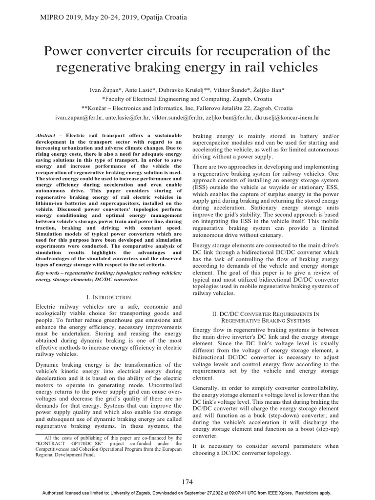 Power Converter Circuits For Recuperation of The Regenerative Braking Energy in Rail Vehicles ...