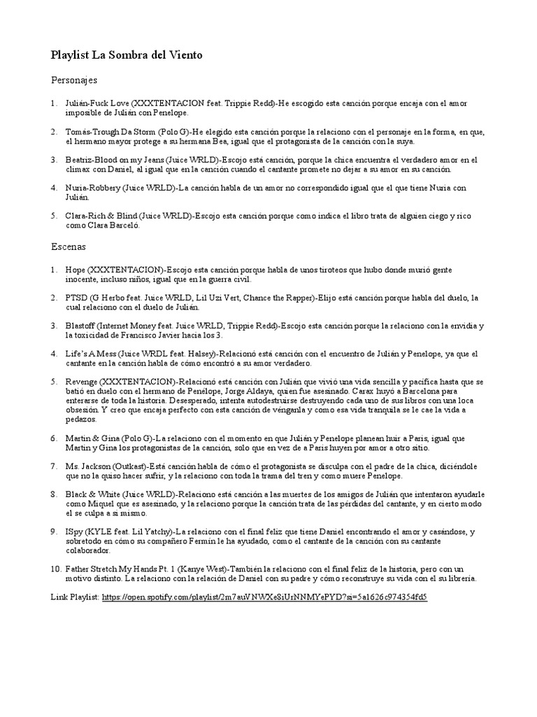 La Sombra del Viento Playlist | PDF