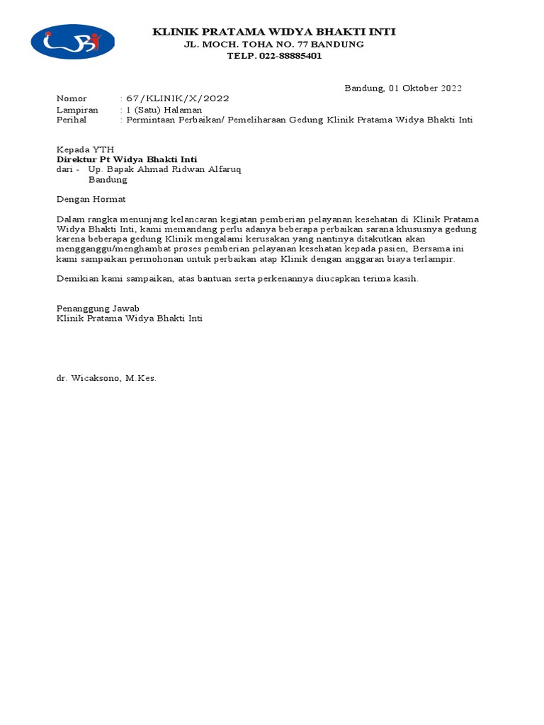 SURAT-RAB-Pemeliharaan KLinik | PDF