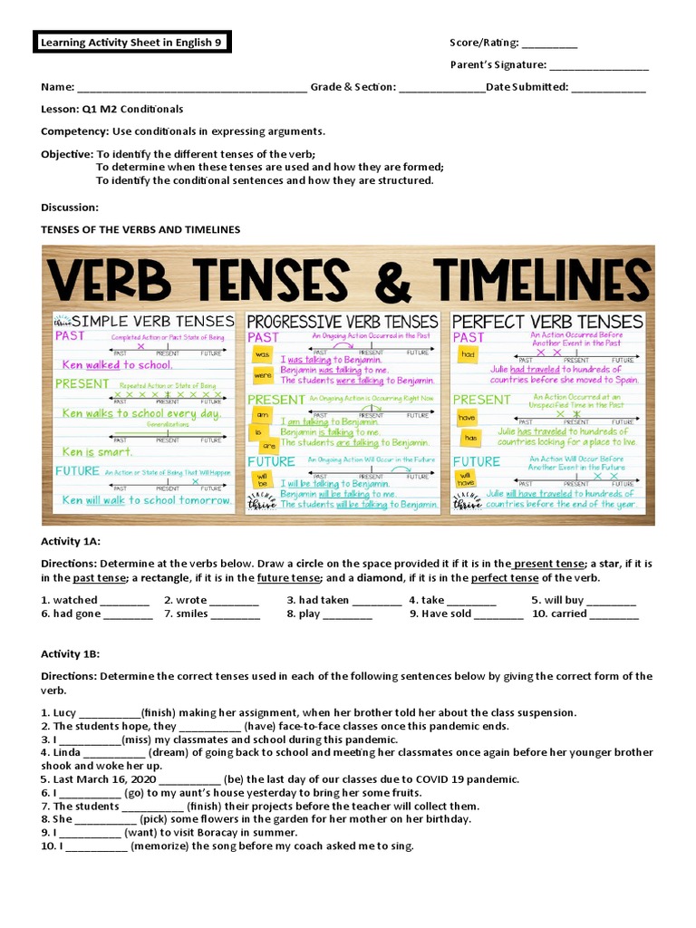 Learning Activity Sheet in English 9 Conditionals | PDF | Grammatical ...