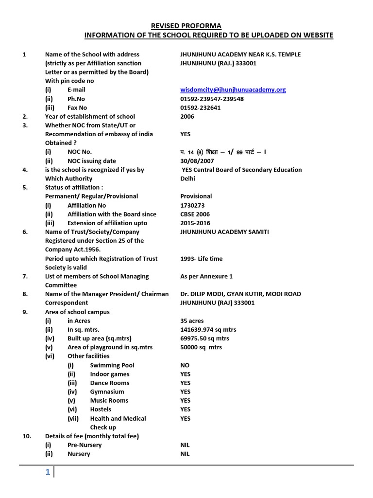Revised Proforma | PDF