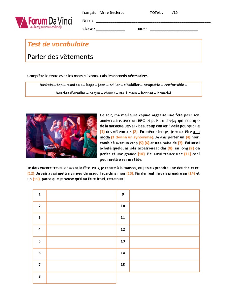 Test de vocabulaire : Vêtements et mode | PDF