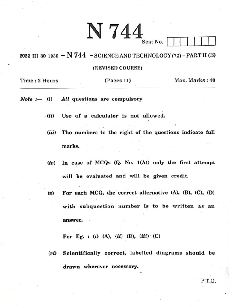 Maharashtra SSC 10th Board Exam March 2022 Question Paper - Science 2 | PDF