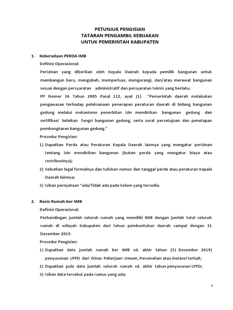 PETUNJUK PENGISIAN IKK Kabupaten | PDF