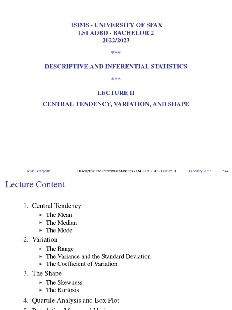 Chapitre 2 | Download Free PDF | Descriptive Statistics | Coefficient Of Variation