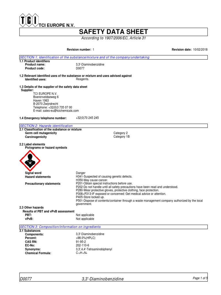 Safety Data Sheet: Tci Europe N.V | PDF | Dangerous Goods | Safety