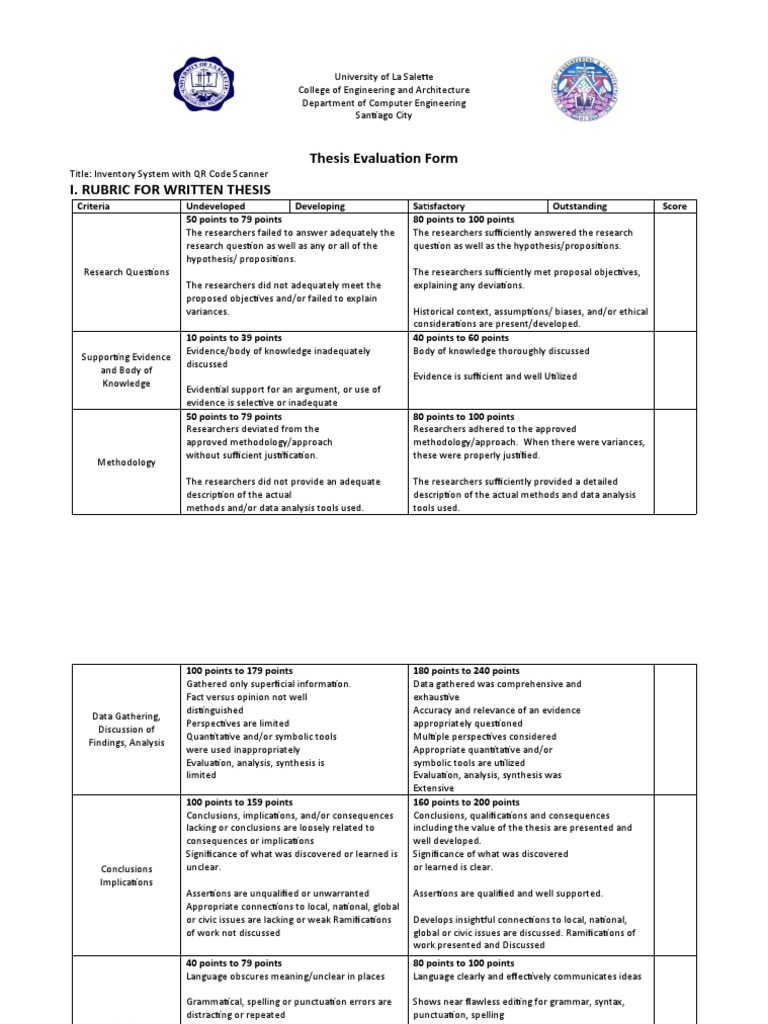 Thesis Evaluation Form: QR Code Inventory System | PDF | Evidence ...