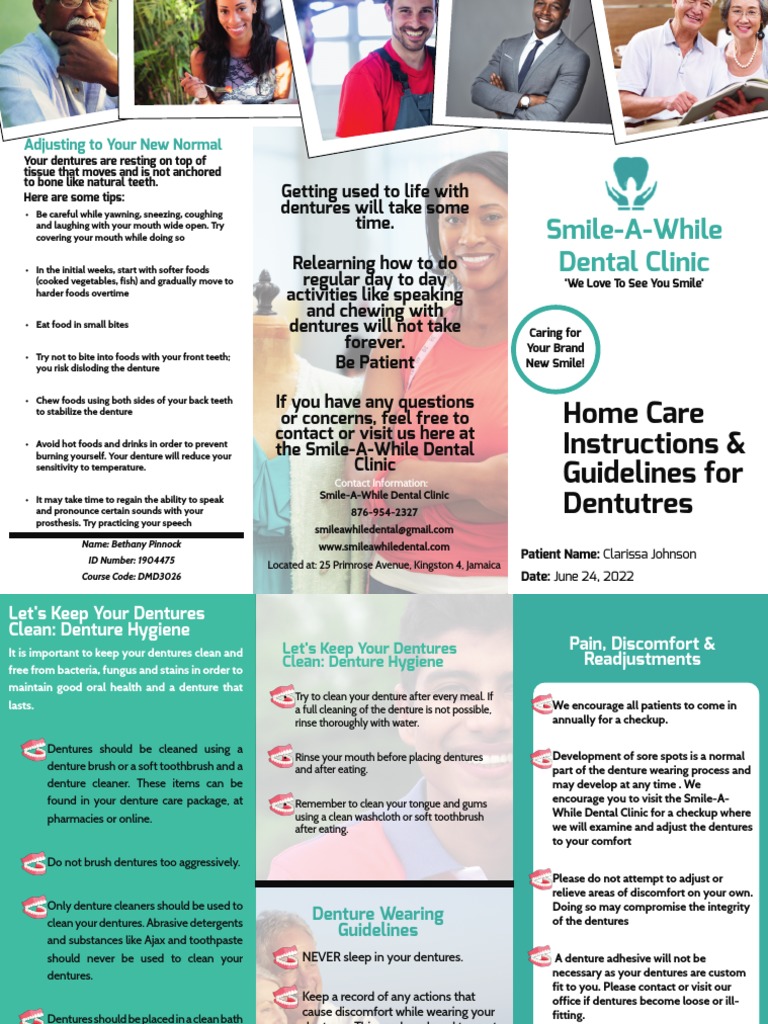 Bethany Pinnock - Denture Care Instructions Pamphlet | PDF | Dentures ...