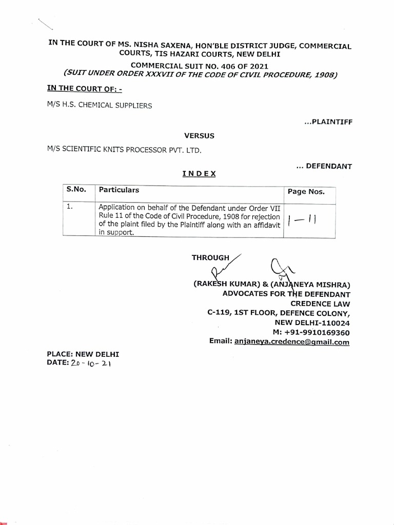 Commercial Suit Rejection Application | PDF | Lawsuit | Jurisdiction