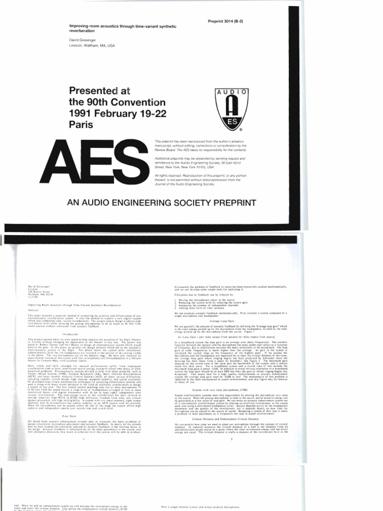 REPORT - Improving Room Acoustics Through Time-Variant Synthetic Reverb (AES, 1991) (Griesinger ...