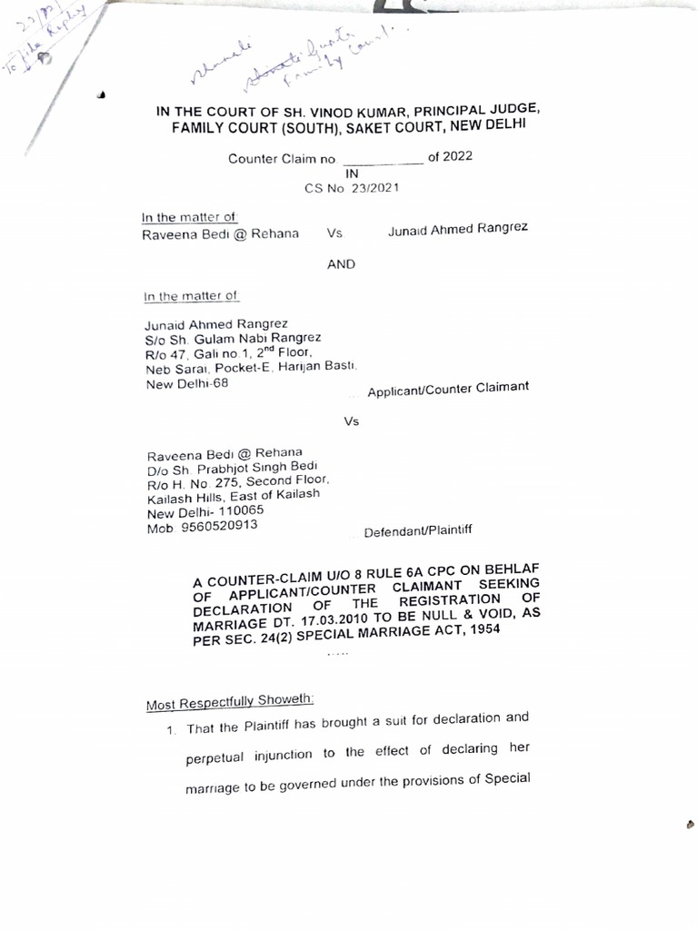 Counter Claim | PDF | Affidavit | Public Law