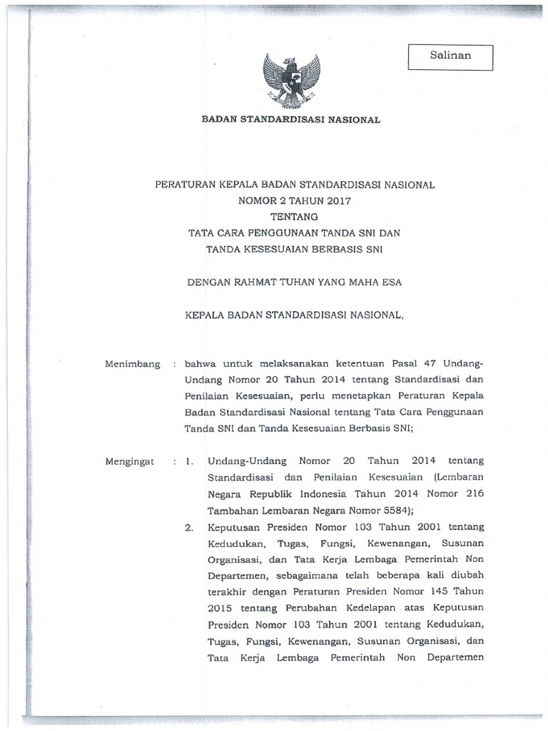 PerKa BPOM RI No 2 Tahun 2017 Tentang Tata Cara Pengunaan Tanda SNI Dan Tanda Kesesuaian ...