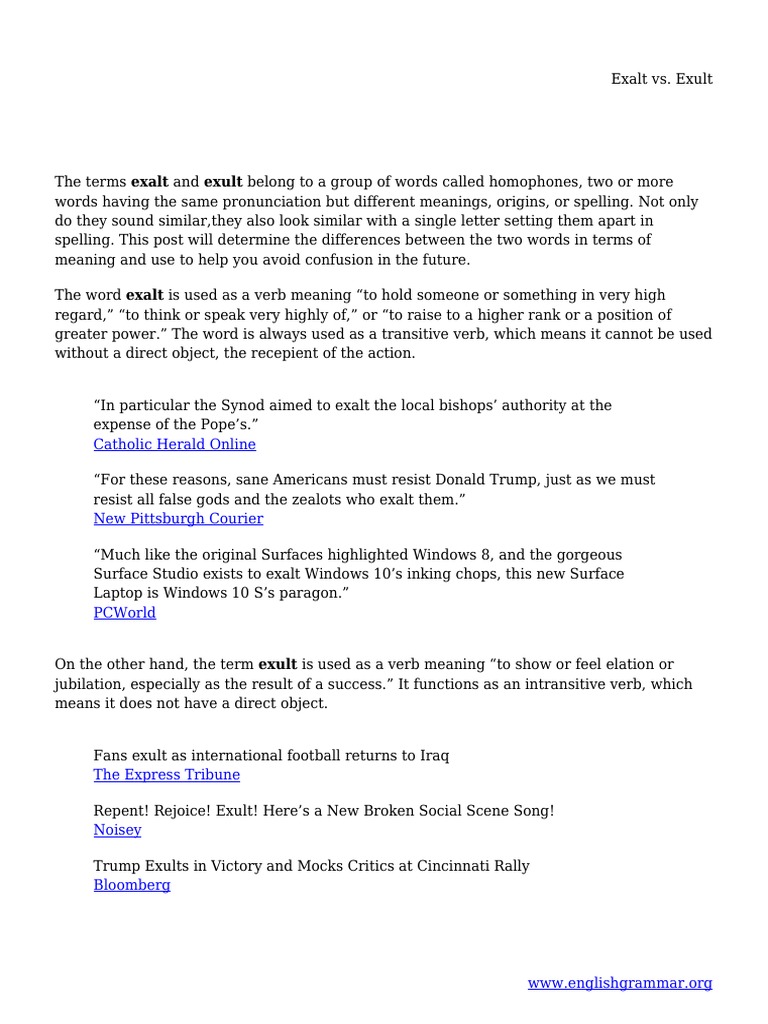 Exalt vs. Exult | PDF