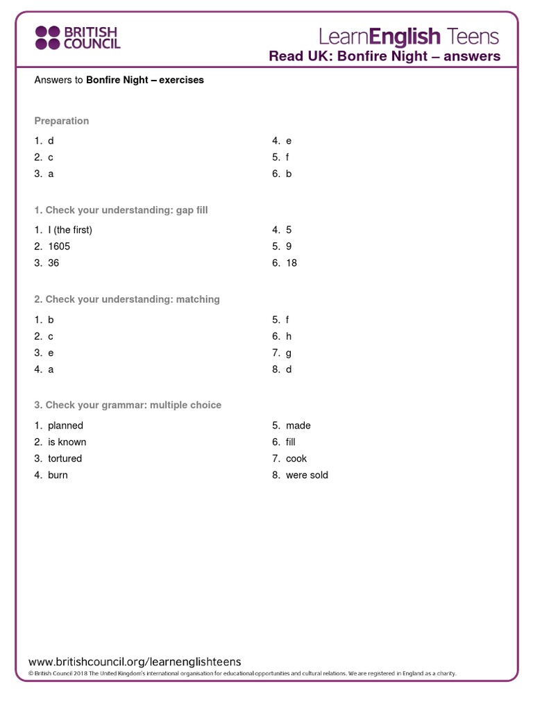 Bonfire Night - Answers 1 | PDF