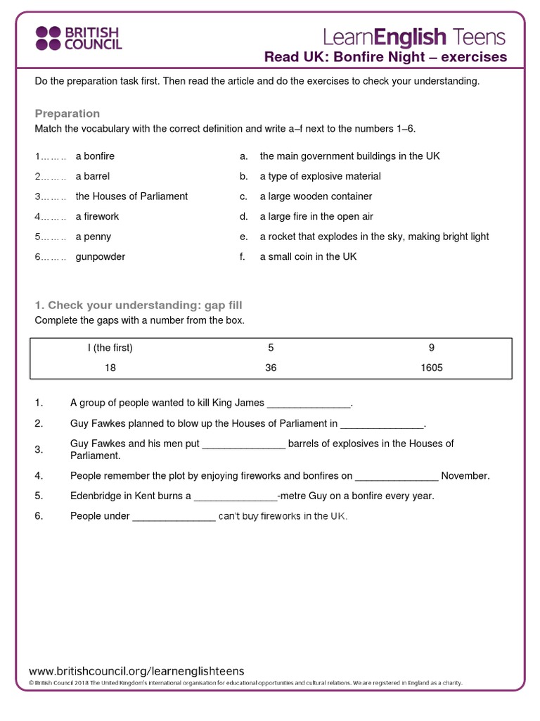 Bonfire Night - Exercises 2 | PDF | Guy Fawkes | Fireworks