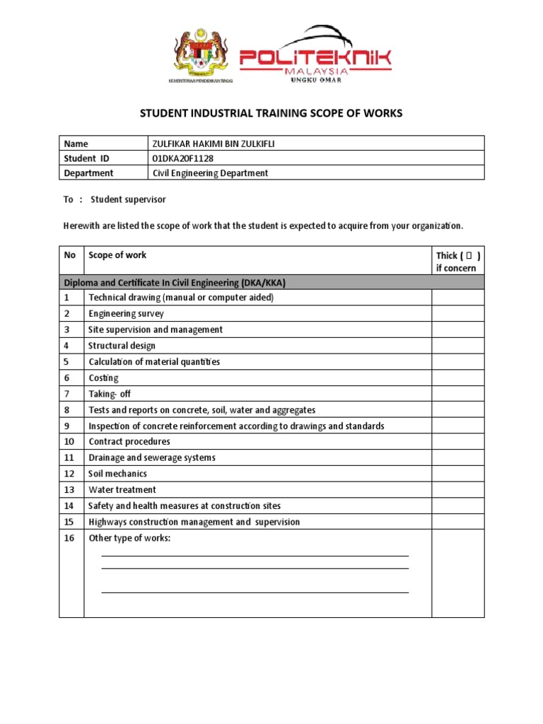 Dka Borang Skop Kerja Intern | PDF