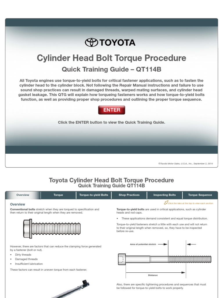 Cylinder Head Bolt Torque Procedure: Quick Training Guide - QT114B ...