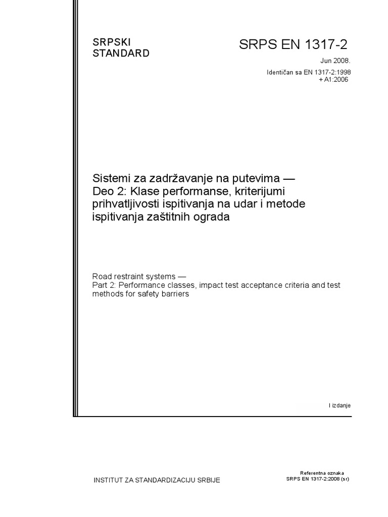 SRPS EN 1317-2 Ograde | PDF | Technology & Engineering