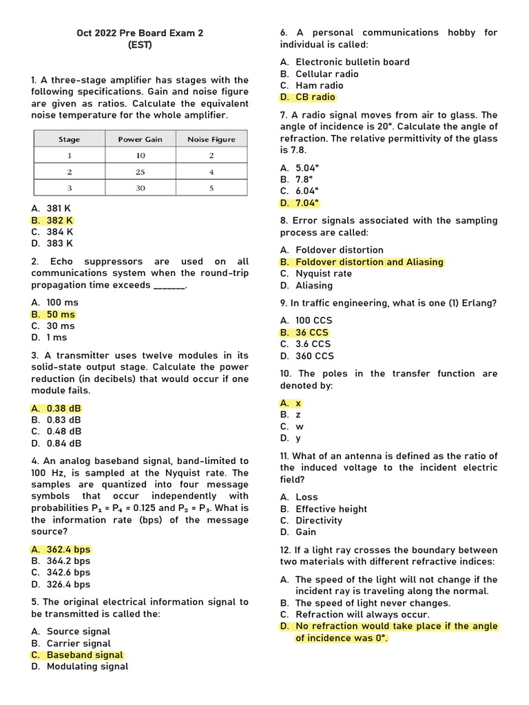 2.4 EXCEL PB2 OCT2022 EST Highlighted Answers | Download Free PDF | High Frequency | Port ...