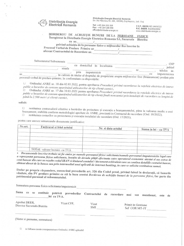 Borderou de Achizitie + Declaratie (Formular) | PDF