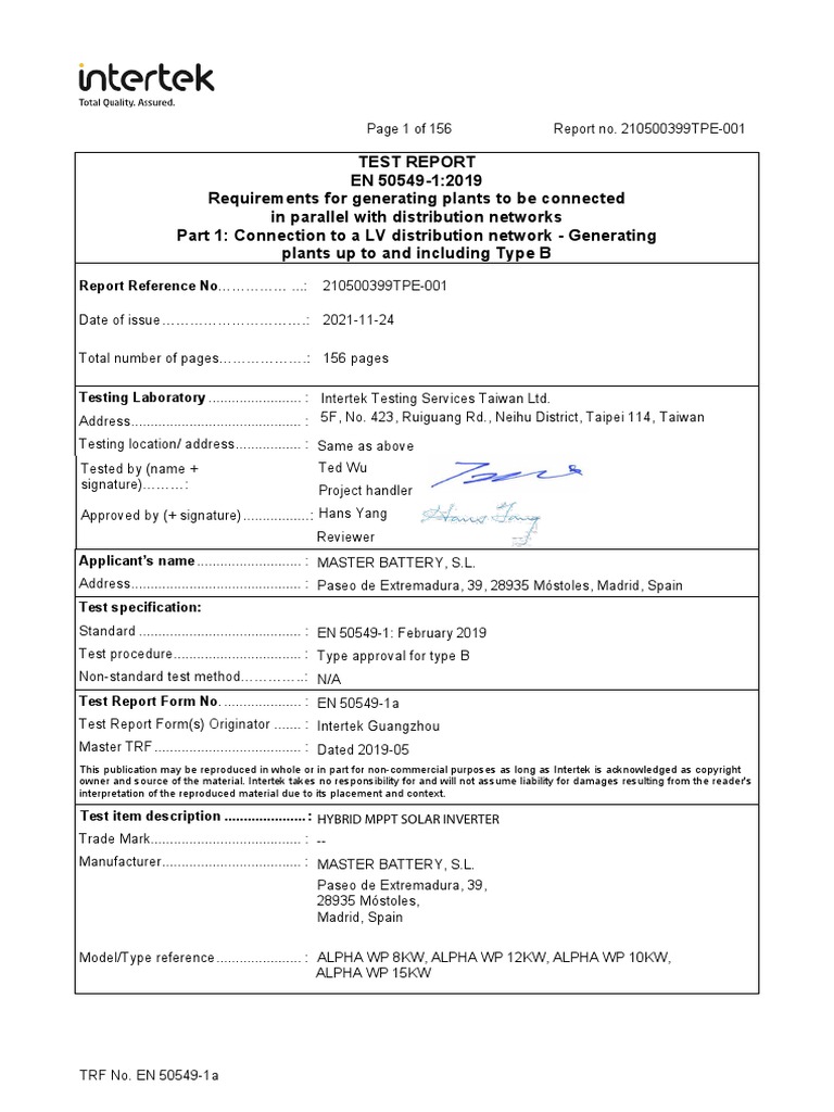 Test Report Cca En50549 | PDF | Digital Signal Processing | Relay