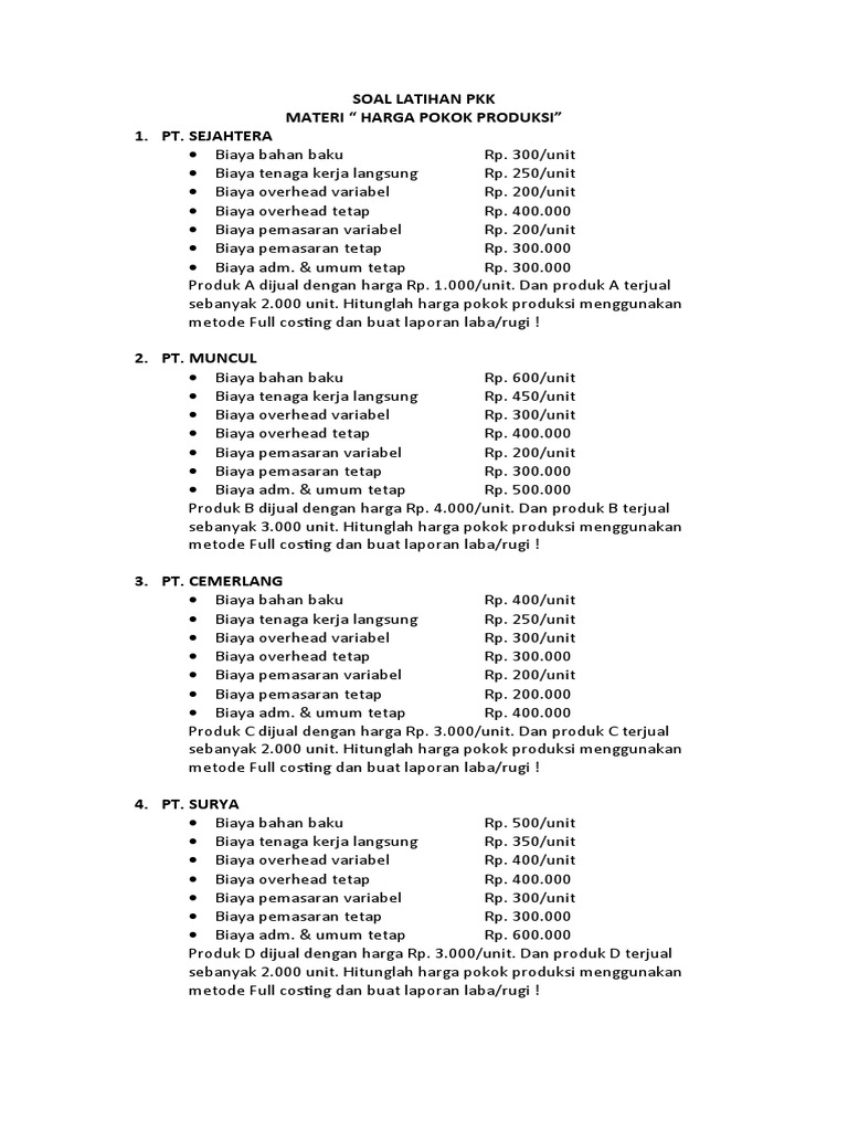 Contoh Soal HPP PKK dan Laporan Laba/Rugi | PDF | Bisnis
