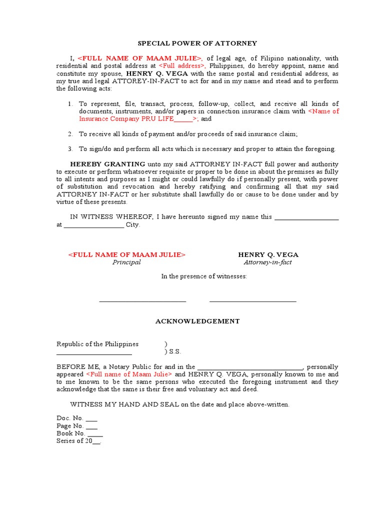 Special-Power-of-Attorney INSURANCE CLAIM | PDF